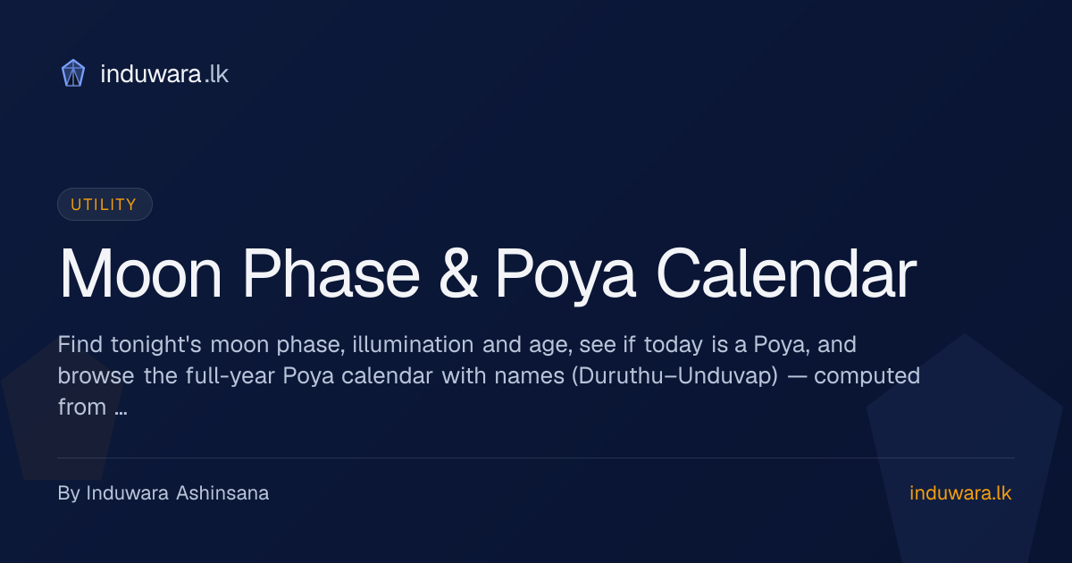 Sri Lanka Moon Phase & Poya Day Calculator 2026 | induwara.lk