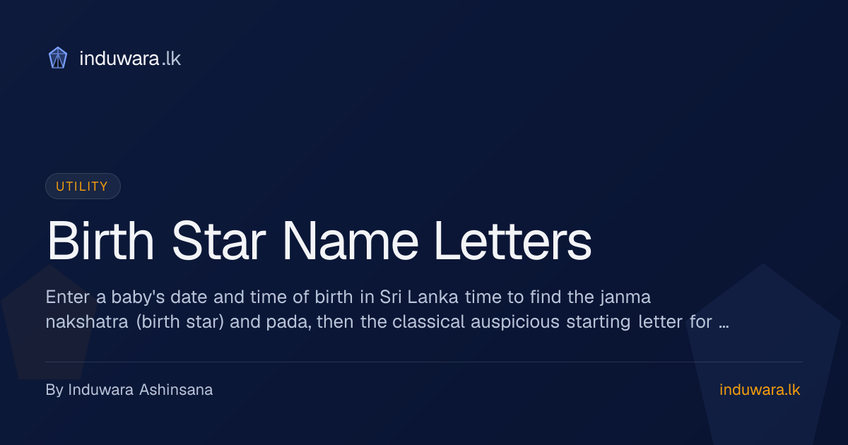 Nakshatra Baby Name Letter Finder (Birth Star) Sri Lanka | induwara.lk