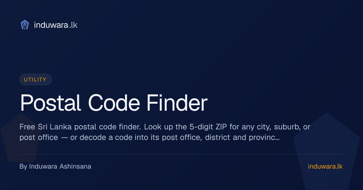 Sri Lanka Postal Code Finder — ZIP Code Lookup | induwara.lk